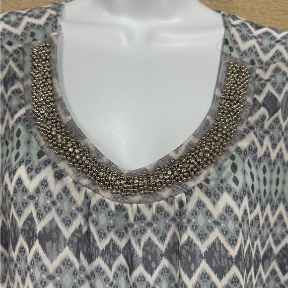 Studio Y | Tops | Studio Y Blue And Gray Geometric Blouse | Poshmark
